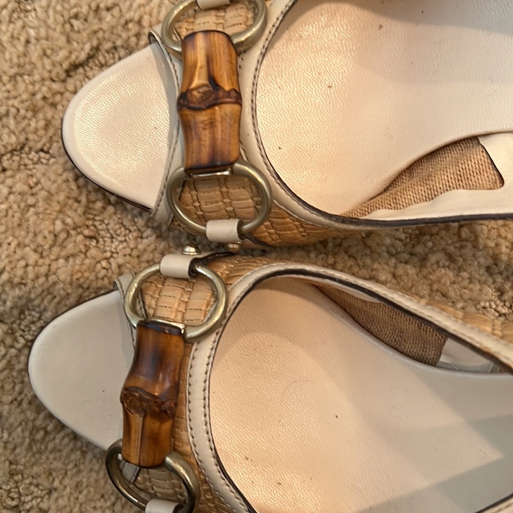 Gucci Bamboo Slingback Sandal Heel Beige So Beautiful - Gem